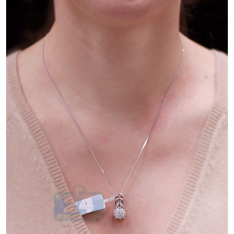 Womens Diamond Double Loop Drop Pendant 14K White Gold 0.58ct