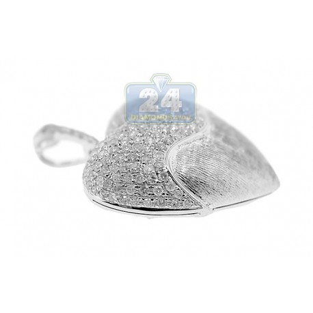 Womens Diamond Puff Heart Love Pendant 14K White Gold 1.10ct