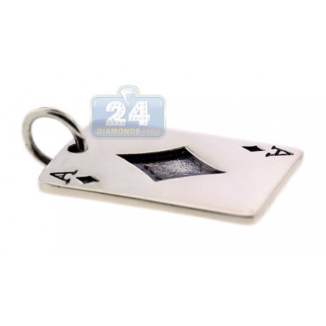 Solid Oxidized 925 Sterling Silver Playing Card Ace Pendant