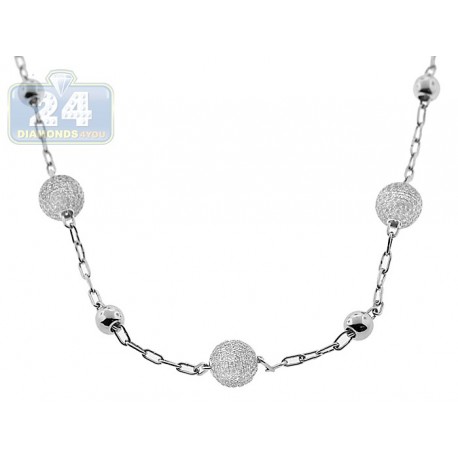 Mens Diamond Bead Ball Chain 14K White Gold 11.69ct 10mm 33"