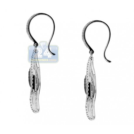Womens Diamond Layered Drop Hook Earrings 14K White Gold 2.53 ct