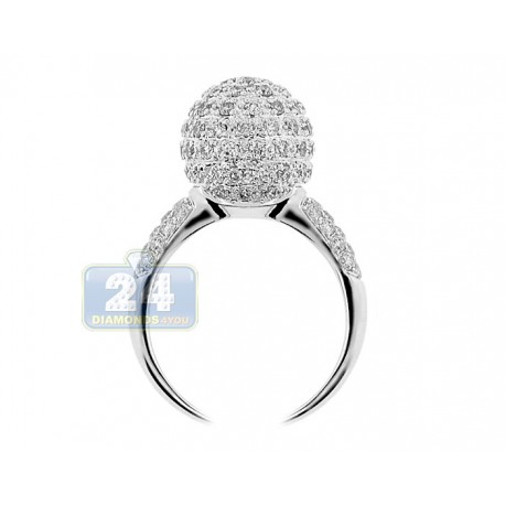 Womens Diamond Cluster Ball Cocktail Ring 14K White Gold