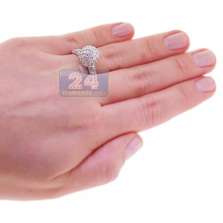 Womens Diamond Cluster Ball Cocktail Ring 14K White Gold