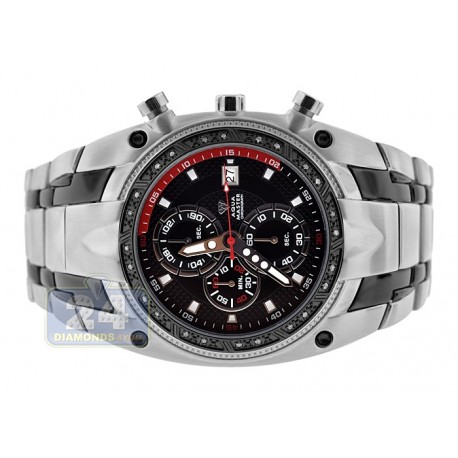 Aqua Master Chronograph Diamond Mens Black Steel Red Tone DIal Watch
