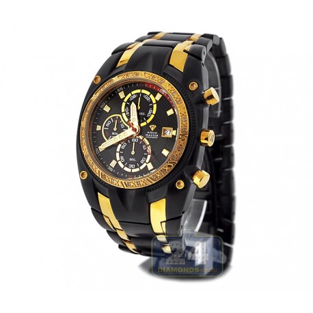 Aqua Master Chronograph 0.24 ct Diamond Mens Black PVD 2 Tone Watch