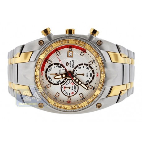 Aqua Master 0.24 ct Diamond Mens Red Tone Yellow Steel Bracelet Watch