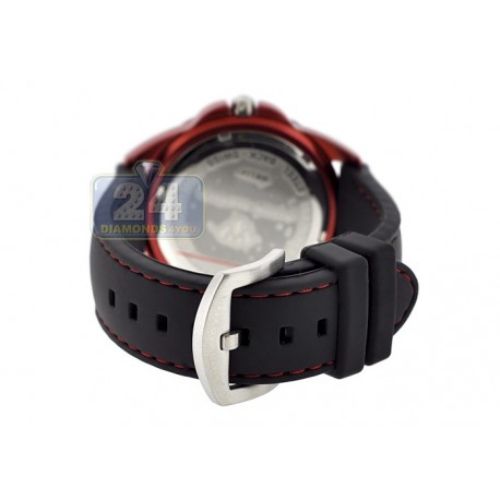 Aqua Master Black Rubber Diamond Womens Red Watch
