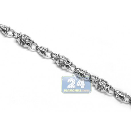 Mens Diamond Puffed Bar Link Chain 14K White Gold 6.22ct 8mm 30"
