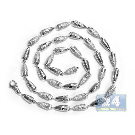 Mens Diamond Bullet Link Chain Solid 14K White Gold 7.03ct 30"