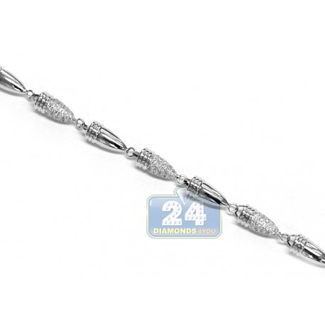 Mens Diamond Bullet Link Chain Solid 14K White Gold 7.03ct 30"