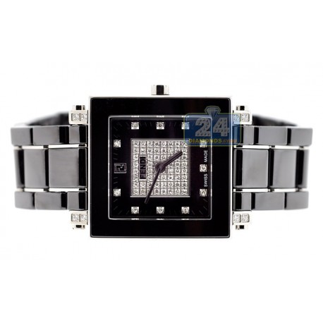 F625110DPDC Fendi Black Ceramic Square Diamond Womens Watch