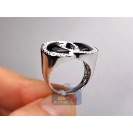 Womens Diamond Ceramic Gender Equality Band Ring 14K White Gold