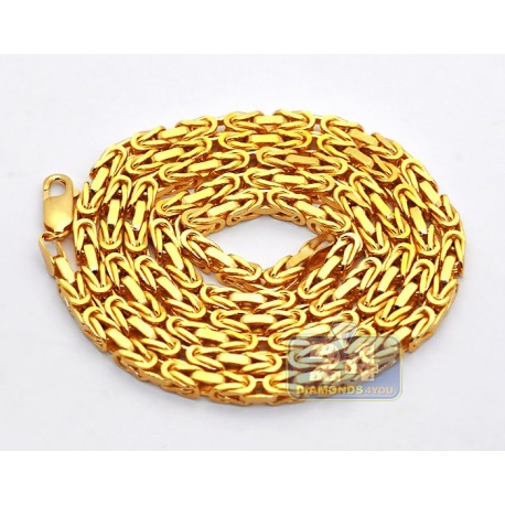 Italian 14K Yellow Gold Solid Byzantine Mens Chain 3.5 mm