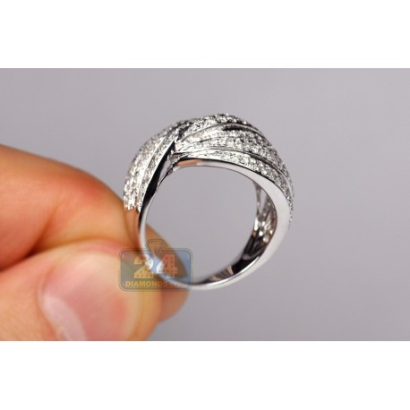 Womens 2 ct Diamond Wave Shape Band Ring 14K White Gold