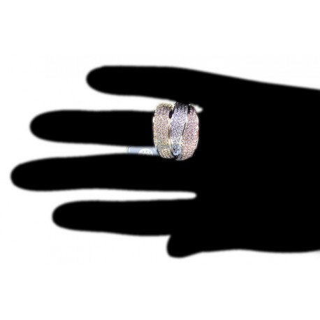 Womens Diamond Wide Triple Band Ring 14K Three Tone Gold 3.06 ct