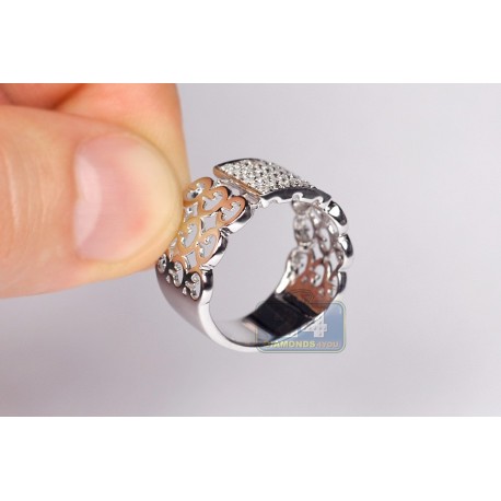 Diamond Vintage Patterned Openwork Band Ring 14K White Gold