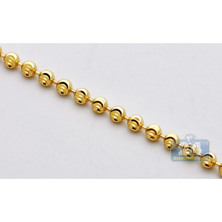 14K Yellow Gold Army Moon Cut Ball Mens Bead Chain 2 mm