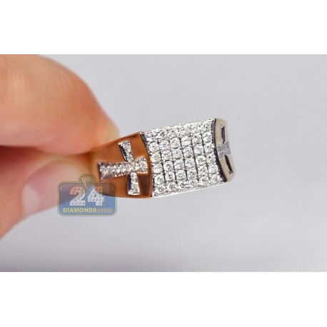 Mens 1.01 ct Diamond Double Cross Ring 14K Yellow Gold