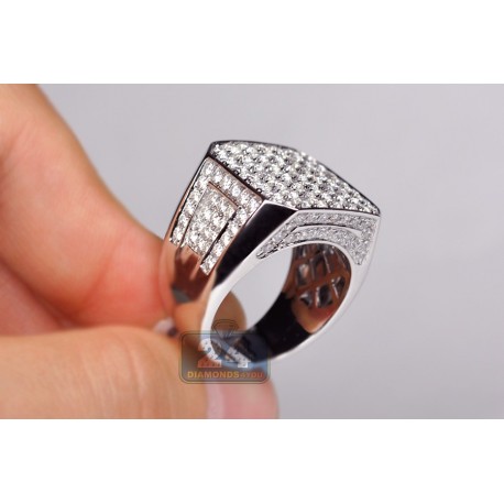 Mens Genuine Diamond Octagon Signet Ring 14K White Gold 5.44ct