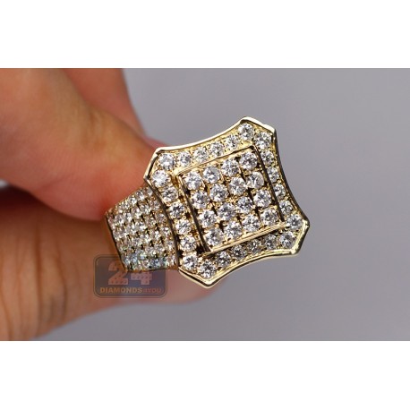 Mens Iced Out Diamond Octagon Ring 14K Yellow Gold 4.10ct
