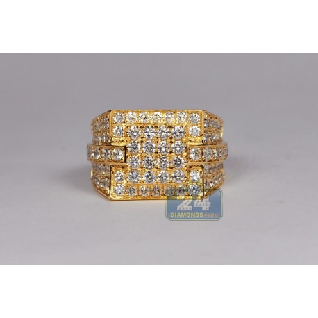 Mens Iced Out Diamond Signet Ring 14K Yellow Gold 3.66ct SI1 G
