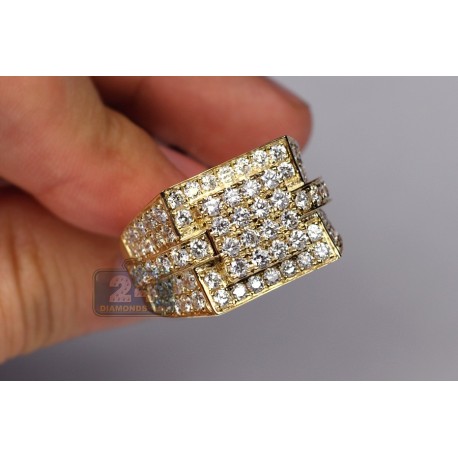 Mens Iced Out Diamond Signet Ring 14K Yellow Gold 3.66ct SI1 G