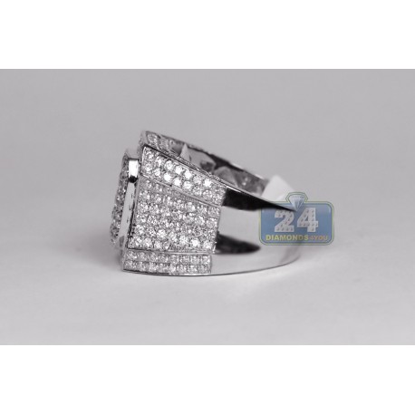 Mens Iced Out Diamond Luxury Signet Ring 14K White Gold 5.20ct