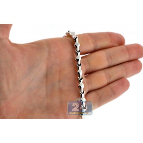 Solid 14K White Gold Bullet Bead Link Mens Chain Necklace 4 mm