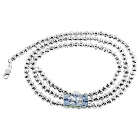 Italian 10K White Gold Solid Moon Cut Bead Mens Chain 5 mm