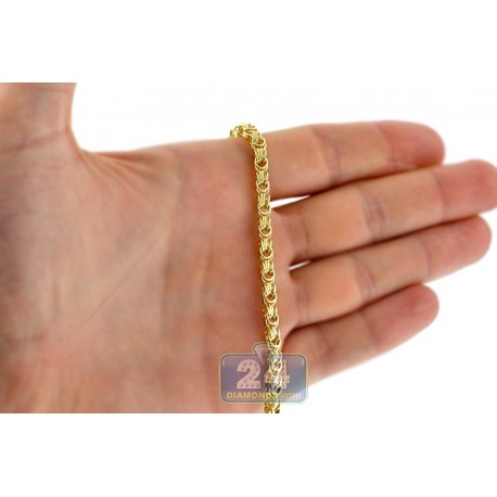 Italian 10K Yellow Gold Fancy Rolo Byzantine Mens Chain 3.5mm
