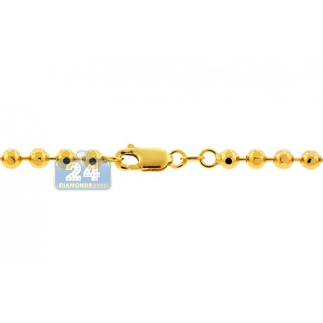 Solid 10K Yellow Gold Diamond Cut Bead Mens Army Chain 4 mm