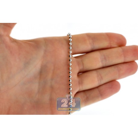 Italian 10K White Gold Diamond Cut Bead Mens Army Chain 3 mm