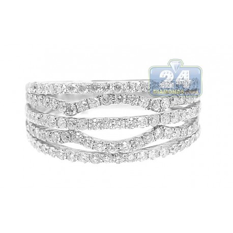 Womens 1 ct Diamond Multirow Openwork Band Ring 14K White Gold