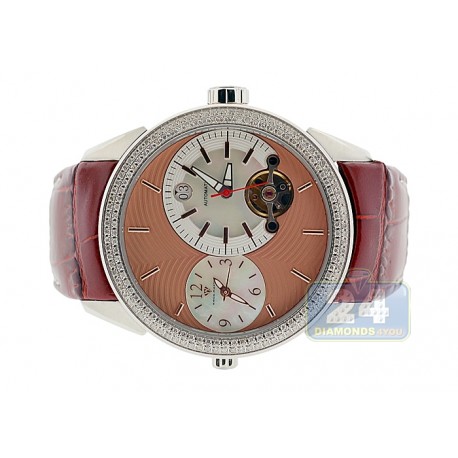 Aqua Master Two Time Zone 1.75 ct Diamond Mens Brown Watch