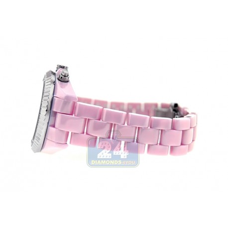 Aqua Master Pink Ceramic 1.25 ct Pave Diamond Womens Watch
