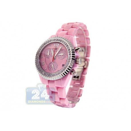 Aqua Master Pink Ceramic 1.25 ct Pave Diamond Womens Watch