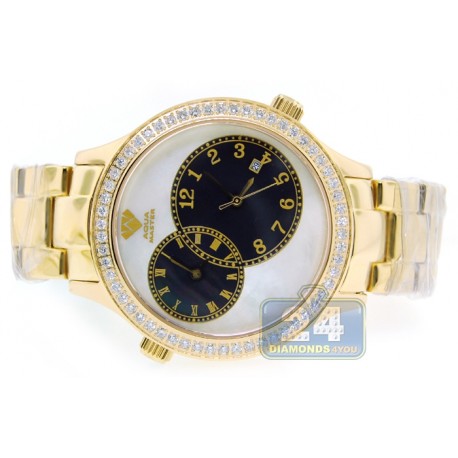 Aqua Master 2 Time Zone 2.45 ct Diamond Mens Yellow Gold Watch