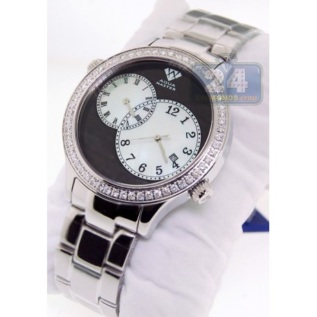 Aqua Master 2 Time Zone 2.45 ct Diamond Mens Steel Watch