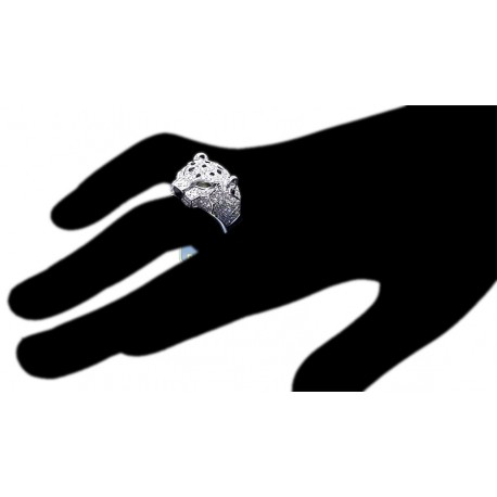 Mens 1.94 ct Diamond Tiger Face Head Ring 14K White Gold