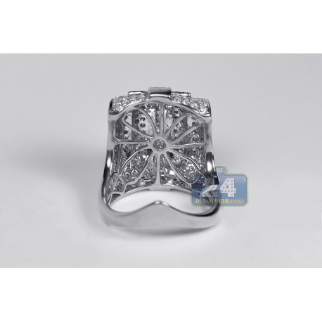 Womens Diamond Fancy Signet Ring 14K White Gold 3.03 ct