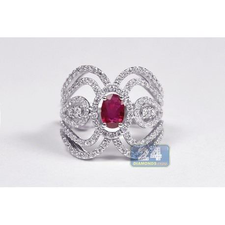Womens Diamond Ruby Antique Ring 18K White Gold 2.31 ct