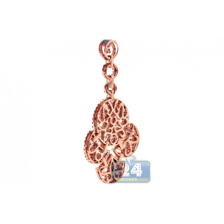 Womens Diamond Ruby Chandelier Pendant 18K Rose Gold 3.26ct