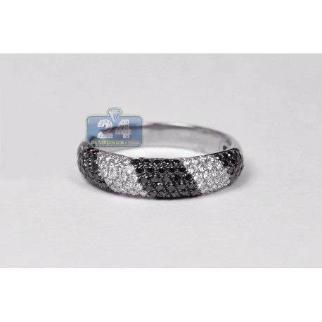 Ladies White Black Diamond Zebra Ring 14K White Gold 0.80 ct