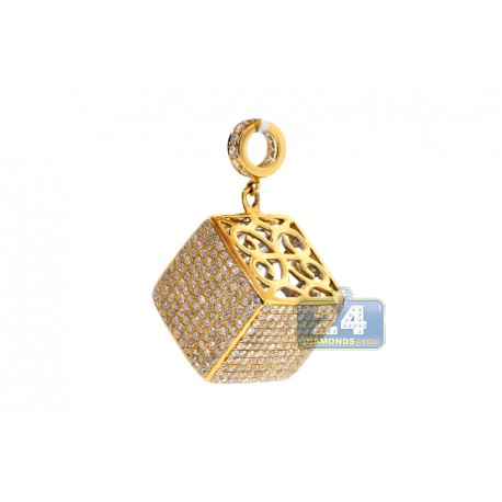 Mens Diamond Magic Cube Square Pendant 14K Yellow Gold 2.68ct
