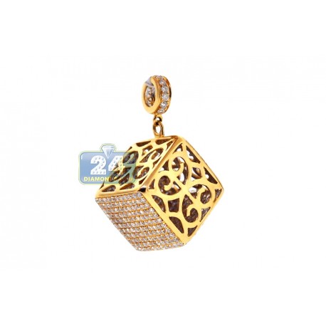 Mens Diamond Magic Cube Square Pendant 14K Yellow Gold 2.68ct