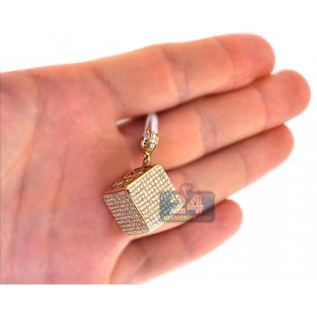 Mens Diamond Magic Cube Square Pendant 14K Yellow Gold 2.68ct