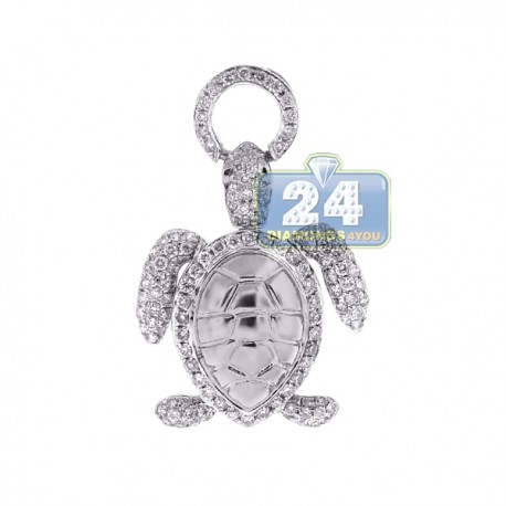 Womens Diamond Sea Turtle Animal Pendant 14K White Gold 0.87ct