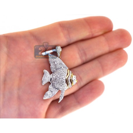 Womens Diamond Angelfish Fish Pendant 14K Yellow Gold 1.86ct