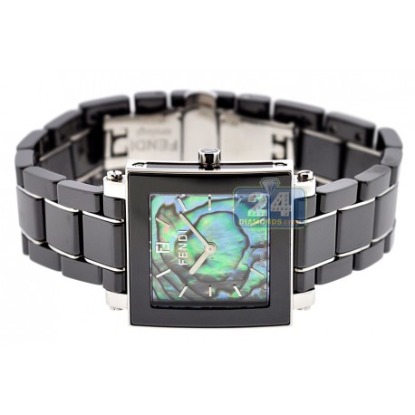 F625110 Fendi Black Ceramic Square Abalone Dial Womens Watch