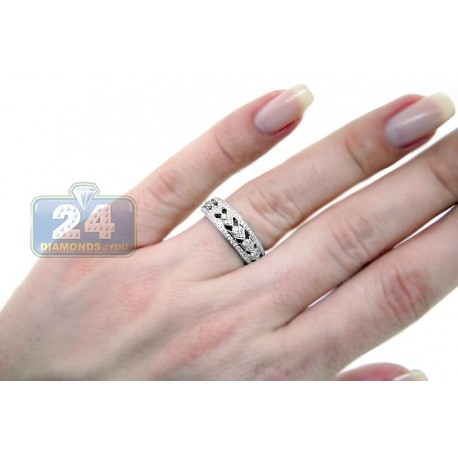 Womens 0.40 ct Diamond Antique Patterned Ring 14K White Gold